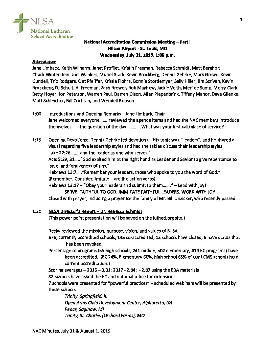 NLSA July 2019 NAC Meeting Minutes | LuthEd
